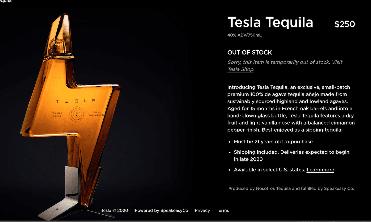Tesla Tequila Sells Out On First Day Of Launch